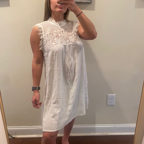 hinge | Dresses | Hinge Lace Fringe Cotton Blend Sleeveless Dress ...